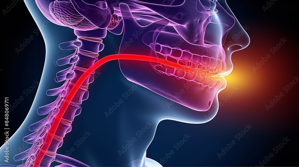 An illustration of the human neck and throat anatomy, showcasing the ...