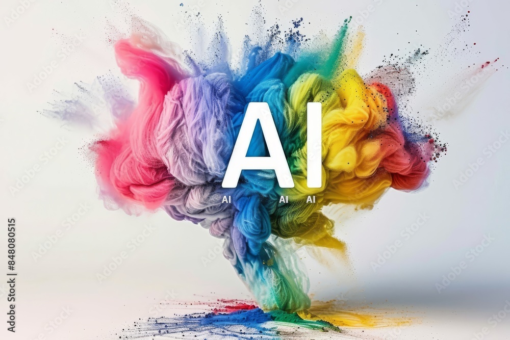 Colorful abstract AI logo with paint splashes, symbolizing the ...