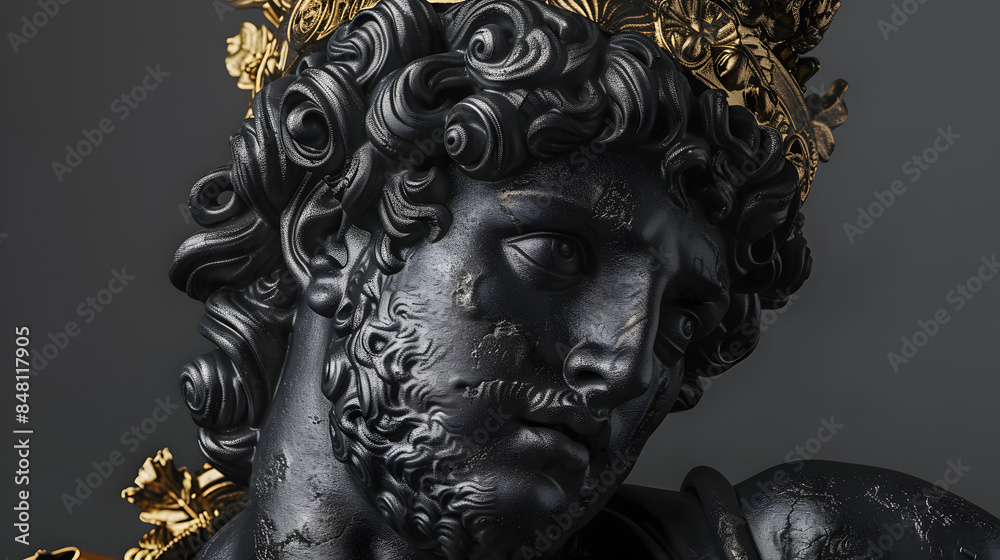 Black Gypsum statue of David's head. David statue plaster copy isolated ...