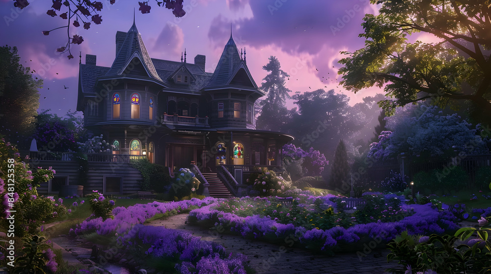 A Victorian house with a turret, stained glass windows, and a ...