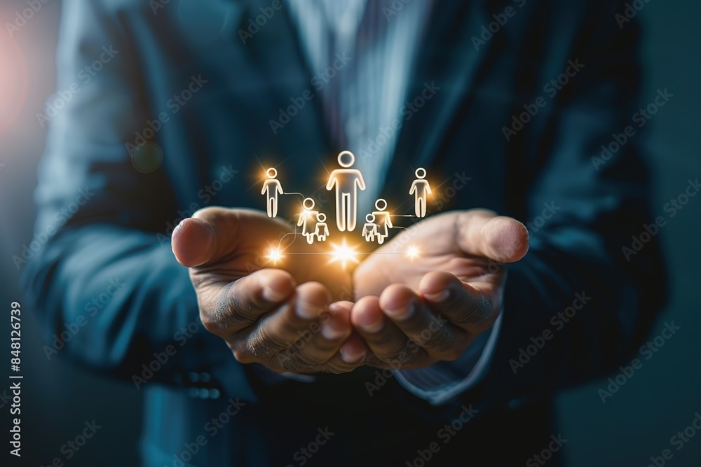 Businessman hand hold customer retention network and acquiring new ...