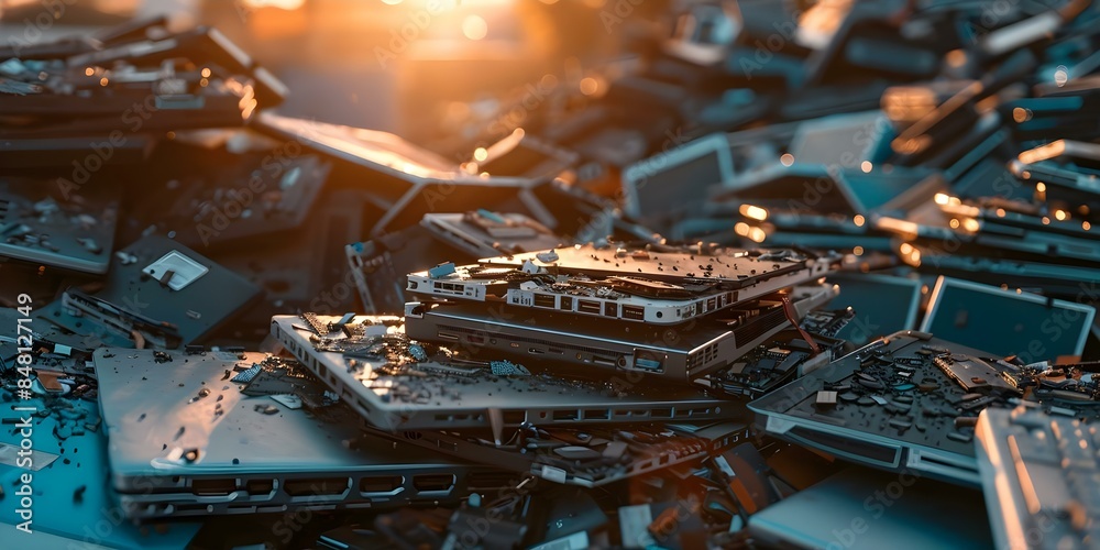 Blurred background image of a pile of laptop parts for electronic waste ...