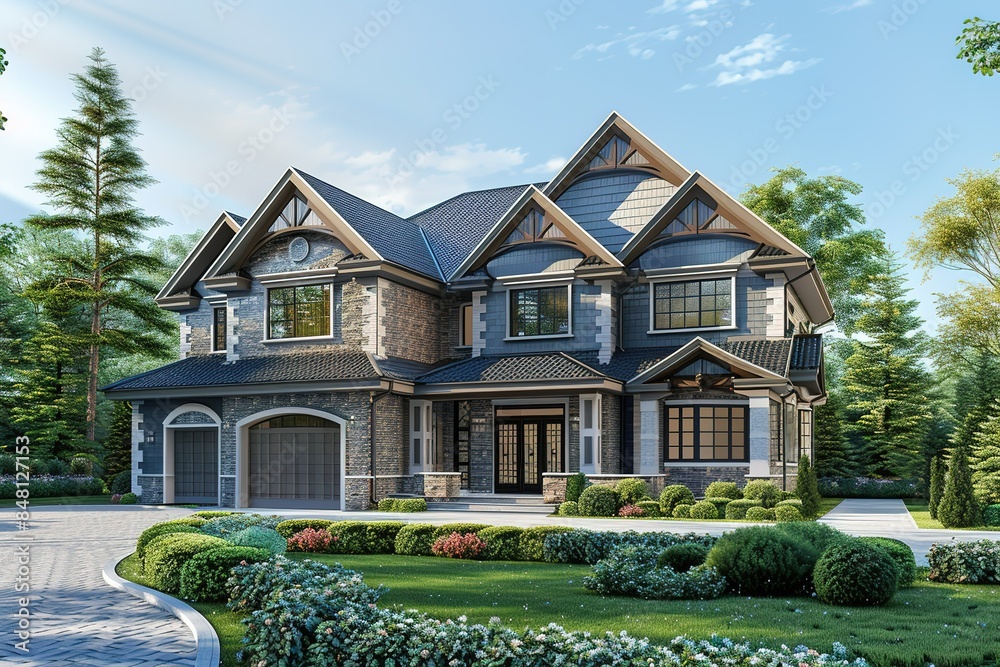 Buying new home for big family. 3d design of residential spaceexterior ...