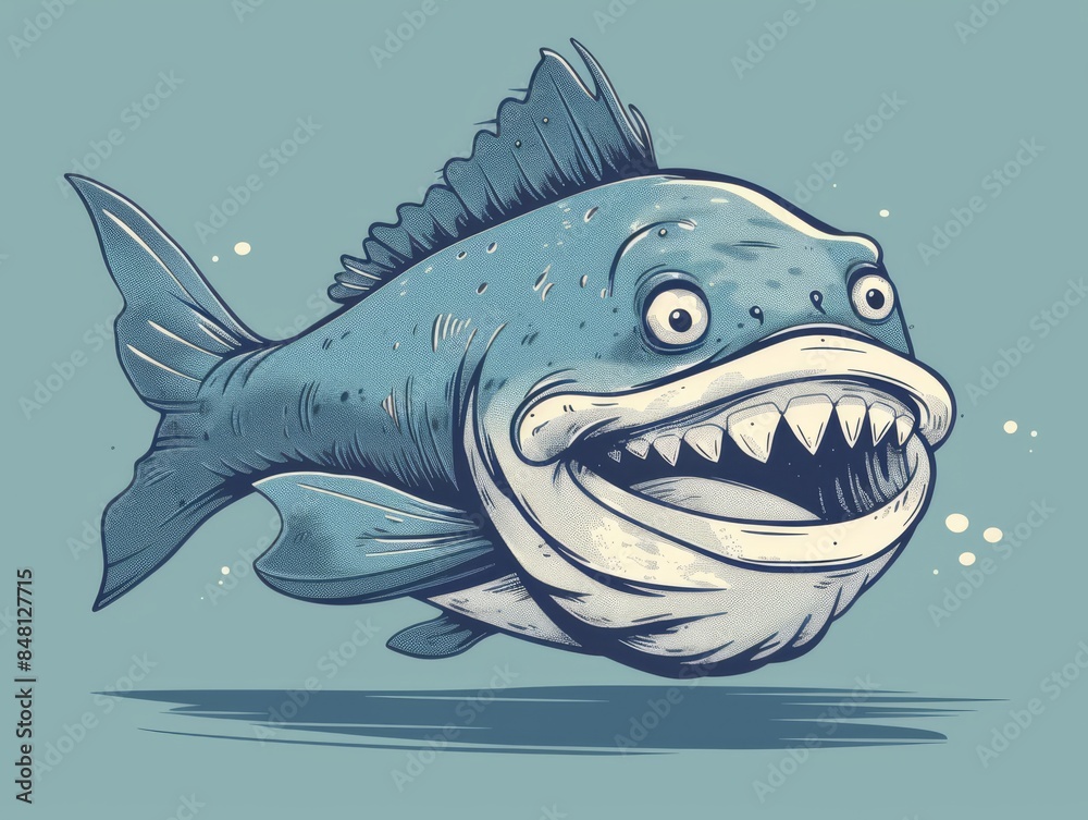 Supersimple minimalist clean line art of a friendly cod fish who smiles ...