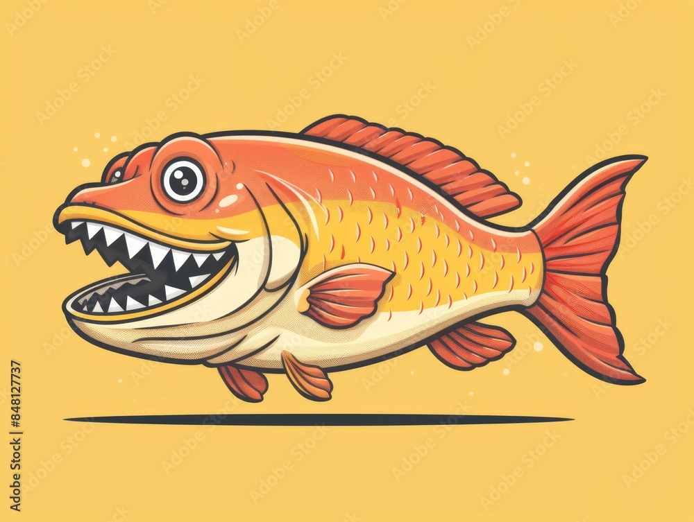 Supersimple minimalist clean line art of a friendly cod fish who smiles ...