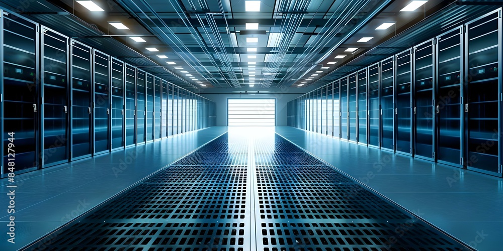 Innovative data center supported by sustainable solar power. Concept ...