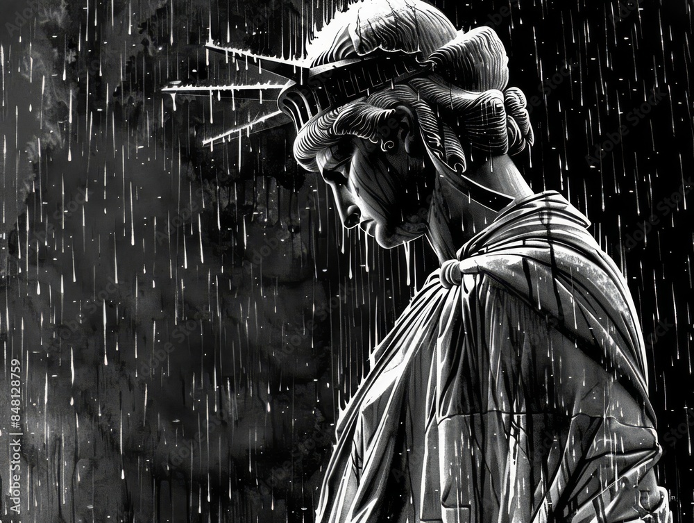 The statue of liberty weeping with bowed head style of new yorker ...