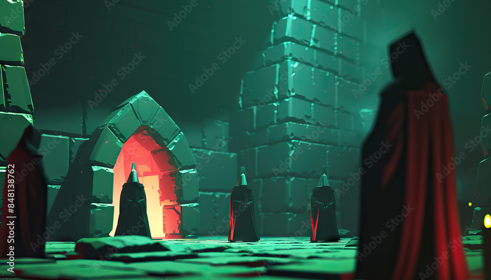Hidden deep within a labyrinthine dungeon, the advancing dark knights ...