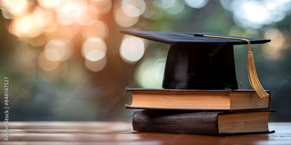 Black graduation cap with books symbolizing academic achievement at ...