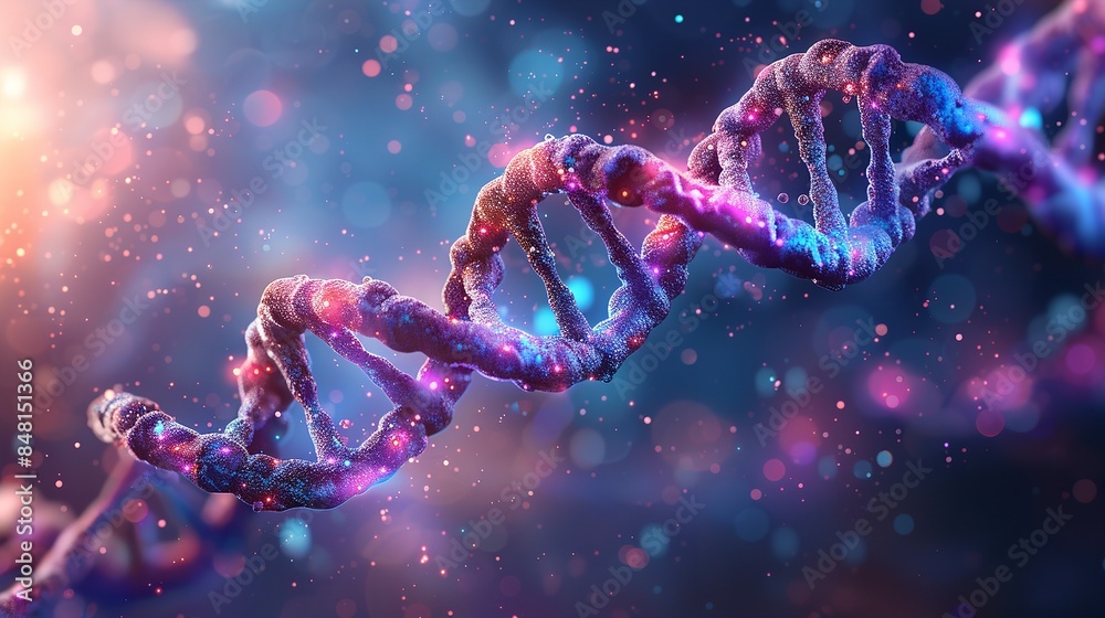 A digital rendering of a double helix DNA structure, with a vibrant ...