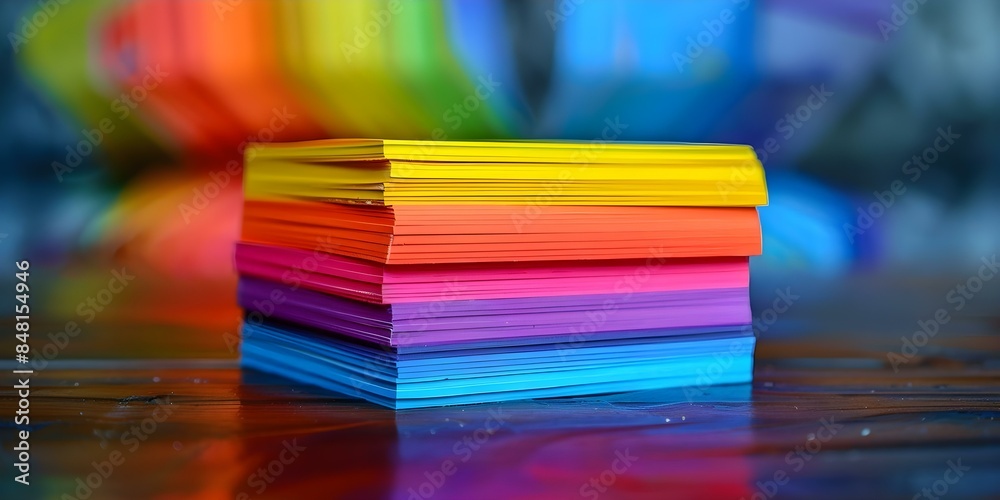 Colorful flashcards neatly stacked ideal for language learning tools ...