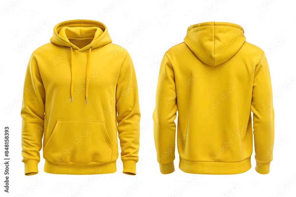 Yellow hoody sweatshirt mockup front and back view isolated on white ...