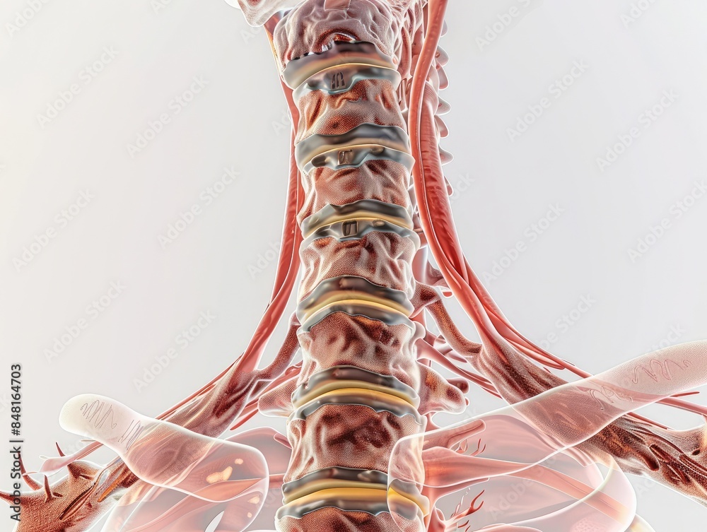 Medical illustration showing a cervical spine section with detailed ...