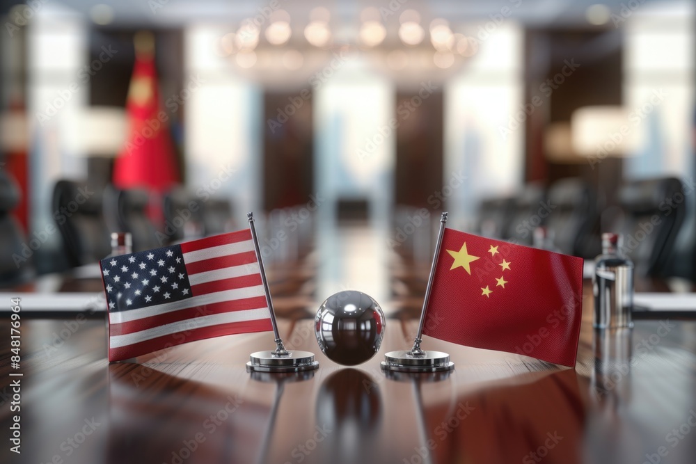 Diplomatic Meeting Table Featuring American and Chinese Flags Stock ... Diplomatic Meeting Table Featuring American and Chinese Flags Stock ...