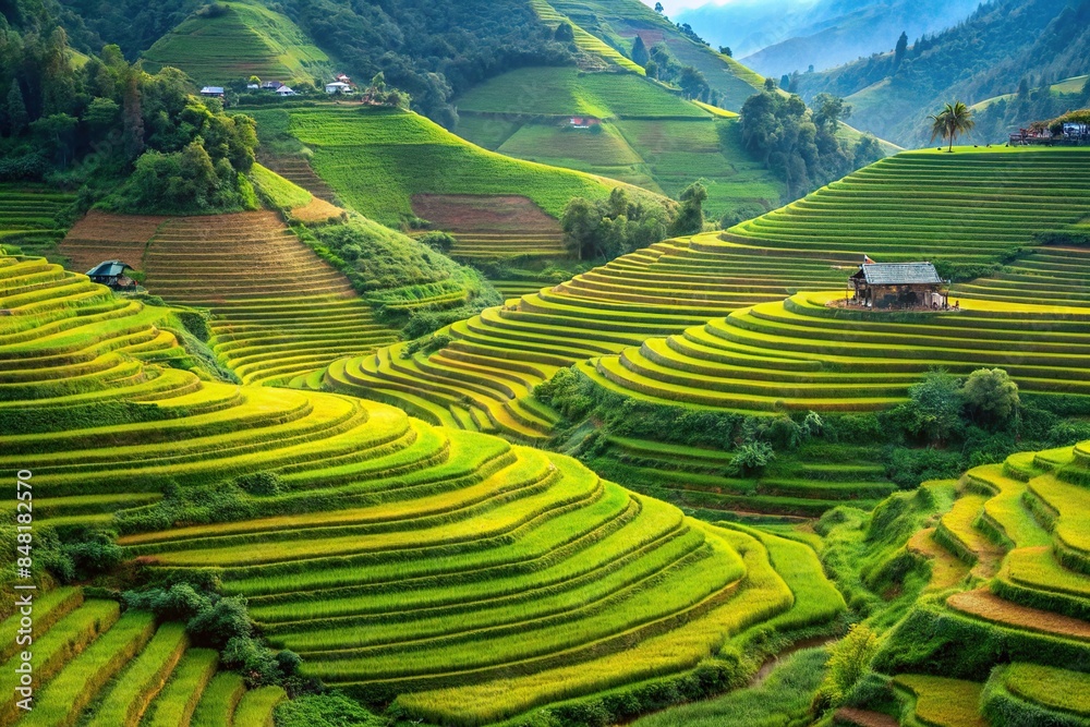 Green terraced rice field in Sapa, Lao Cai, Vietnam, Vietnam, Sapa, Lao ...