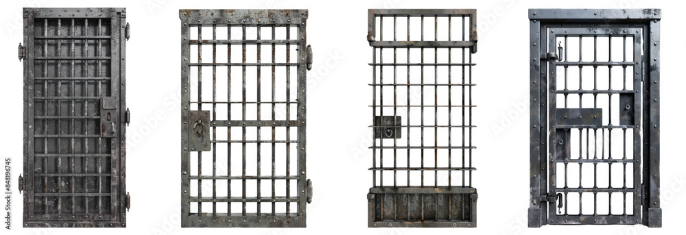 Set of Prison cell door with iron bars in 3D, isolated on transparent ...