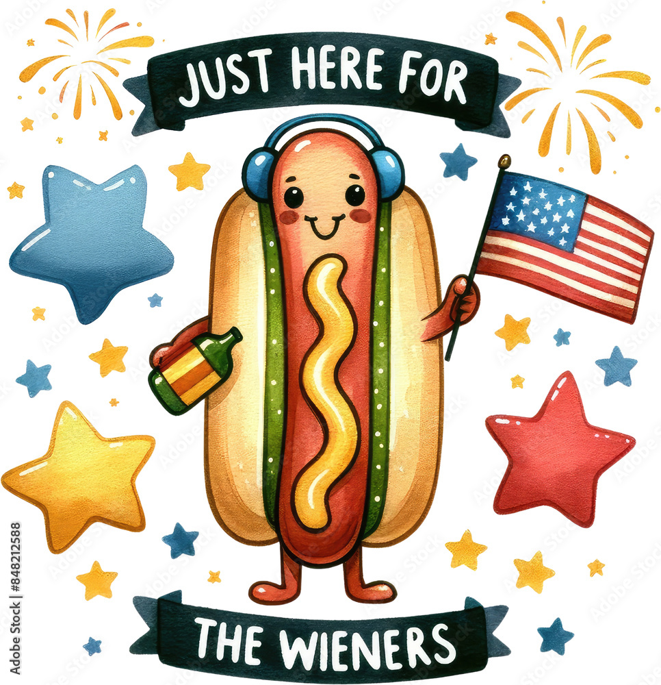Watercolor Hot Dog Clipart for National Hot Dog Day. Fun and Whimsical ...