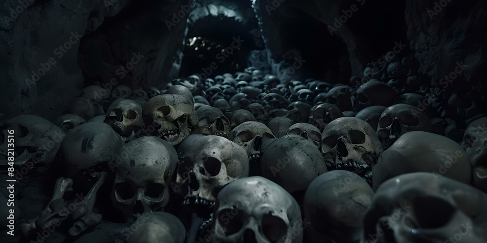 The title remains the same "Ancient crypt with piles of human skulls ...
