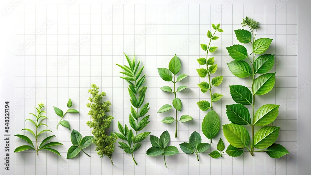 Leafy growth diagram chart with various green leaves and plants, green ...