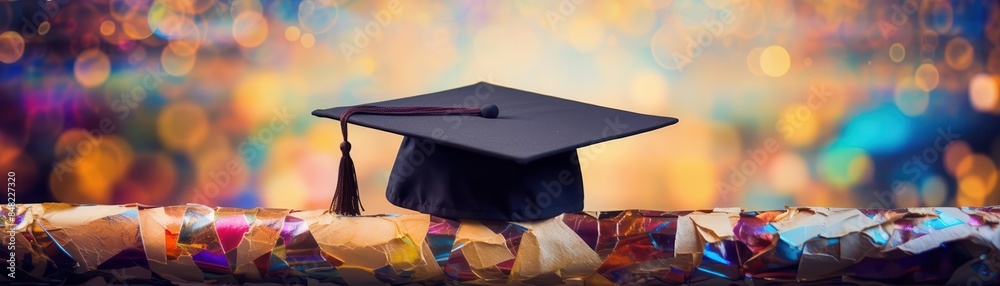 Graduation cap and diploma, focus on, academic achievement, vibrant ...