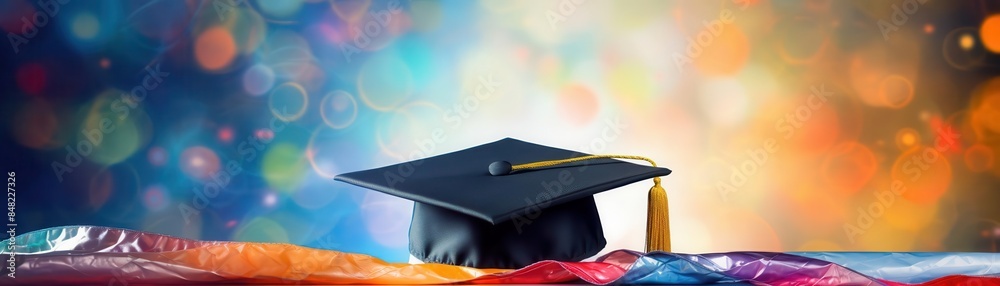 ภาพประกอบสต็อก Graduation cap and diploma, focus on, academic ...