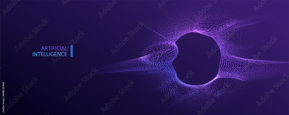 Technology ai particles banner. Dots explosion big data neon round ...