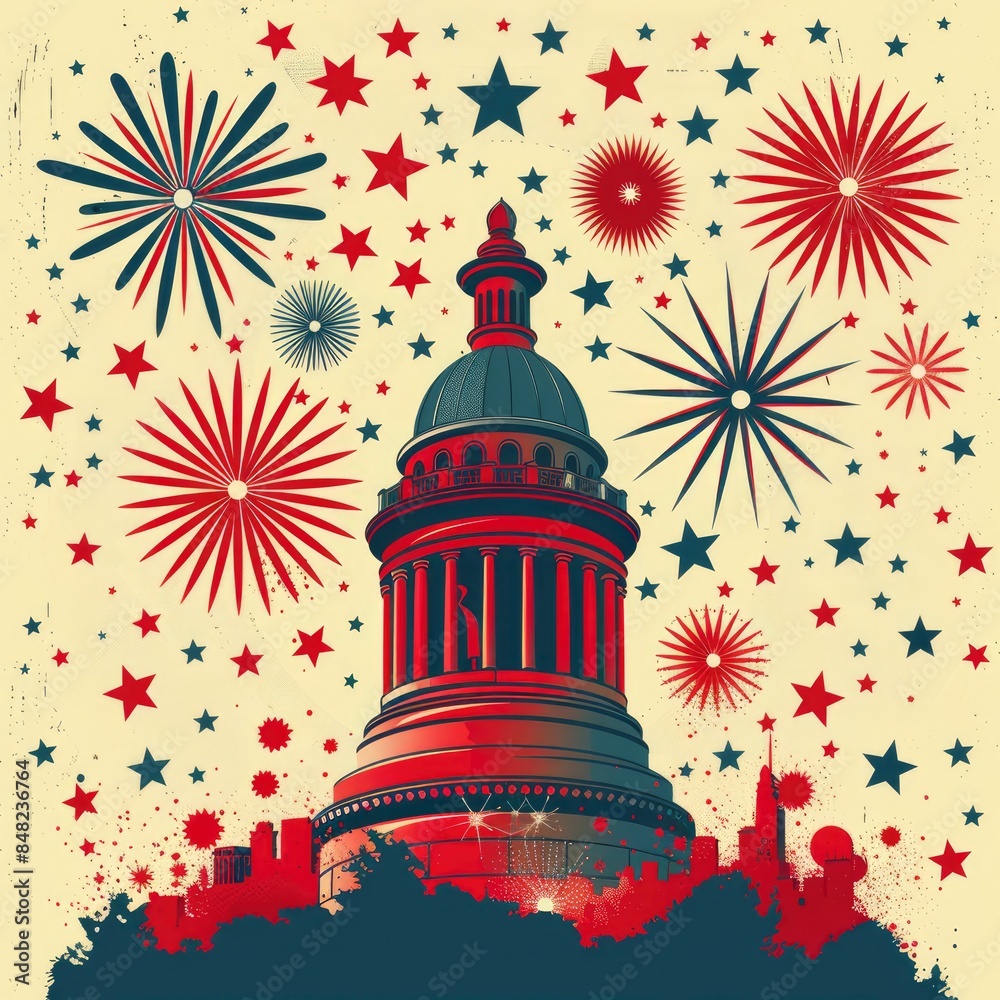 Liberty Bell with Fireworks isolated on transparent, flat vector ...