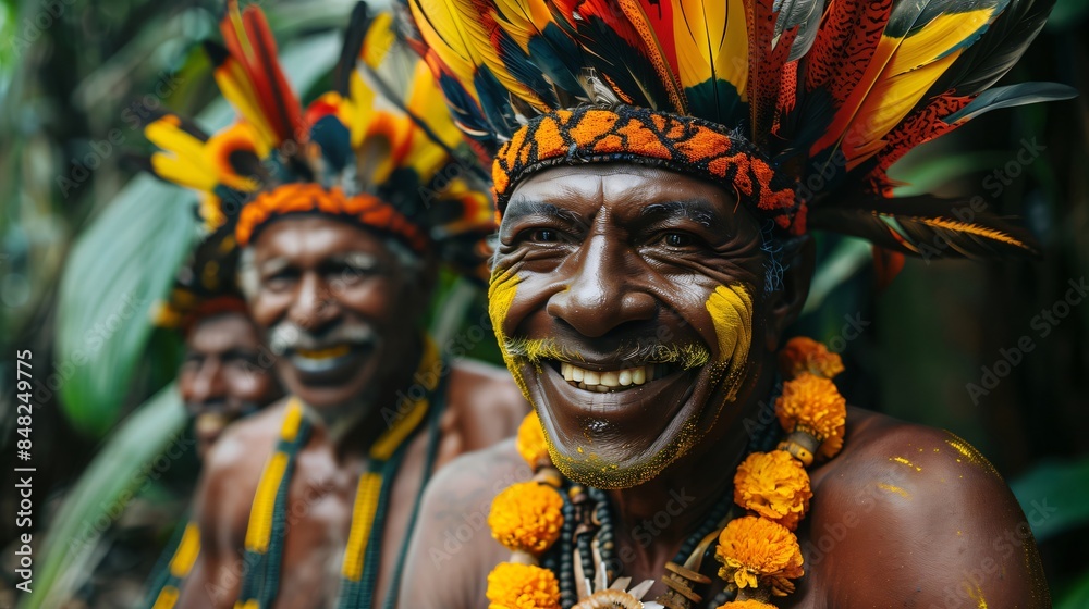 Fictional joyful native man from papua new guinea smiles in traditional ...