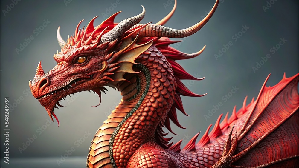 red dragon with intricate scales and horn details, isolated on ...