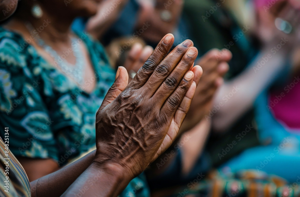 Vivid close-up of African hands united in prayer, showcasing cultural ...