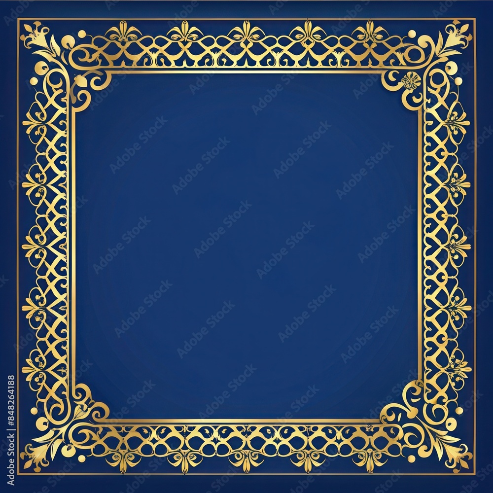 blue and gold frame with ornament, elegant blue background with golden ...