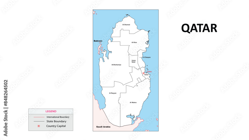 Qatar Map. State map of Qatar. Administrative map of Qatar with state ...