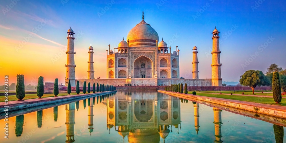 of the Taj Mahal with complementary colors, blue and orange , Taj Mahal ...