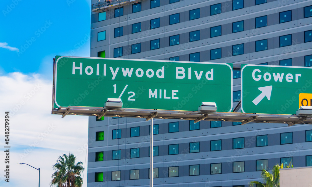 Hollywood boulevard exit sign on a freeway in Los Angeles Stock Photo ...