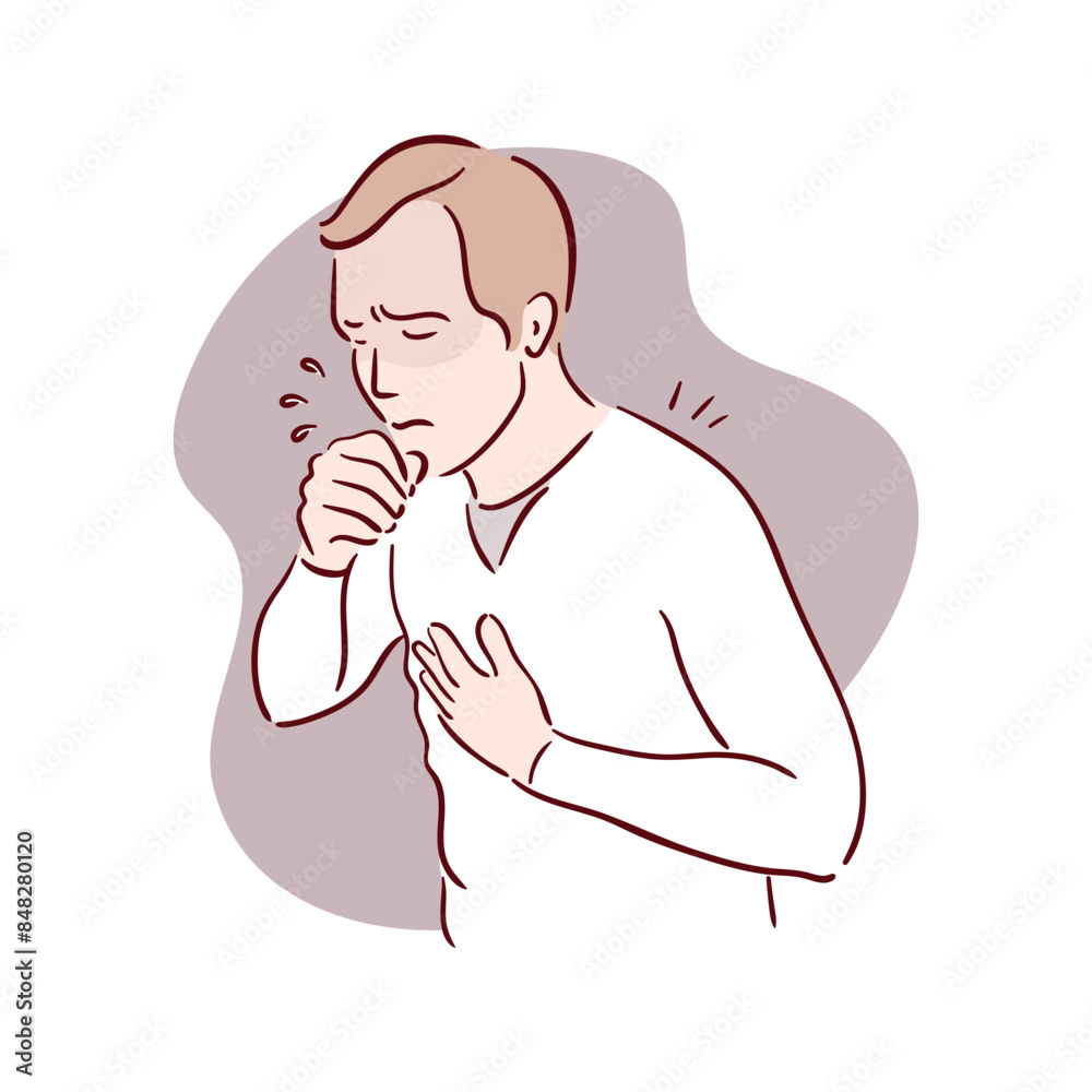 The man coughs. Disease, covid. unhealthy Sickness, asian young man ...