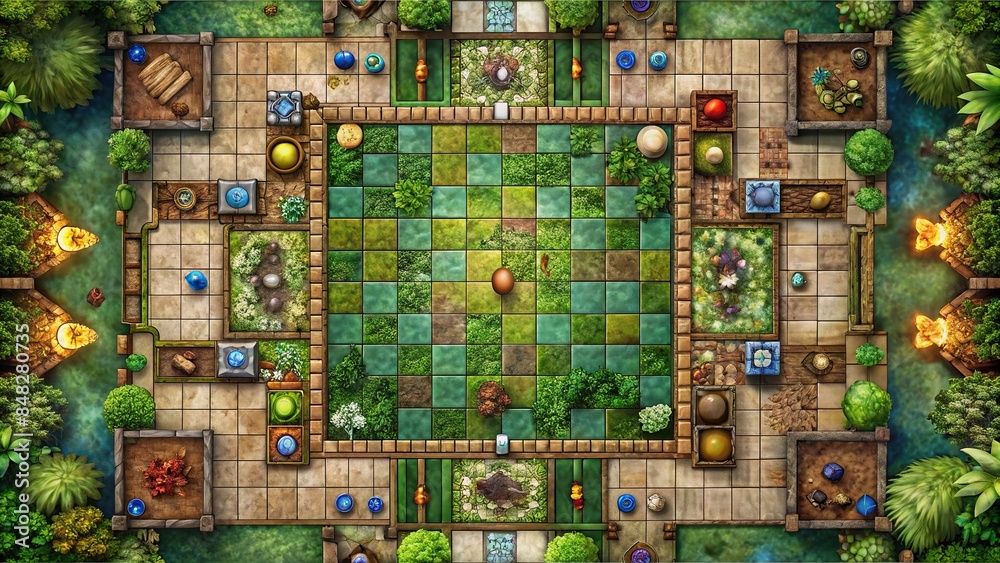 Fantasy board game with top-down view and generative rendering ...