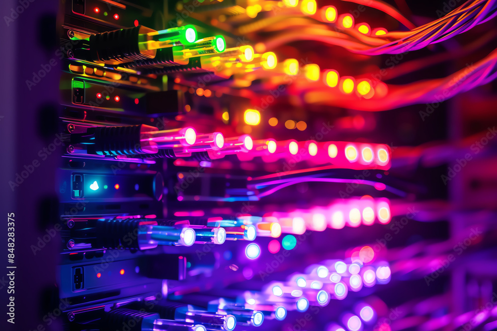 Efficient Cabling Tidy server rack setup with fiber optic cables ...