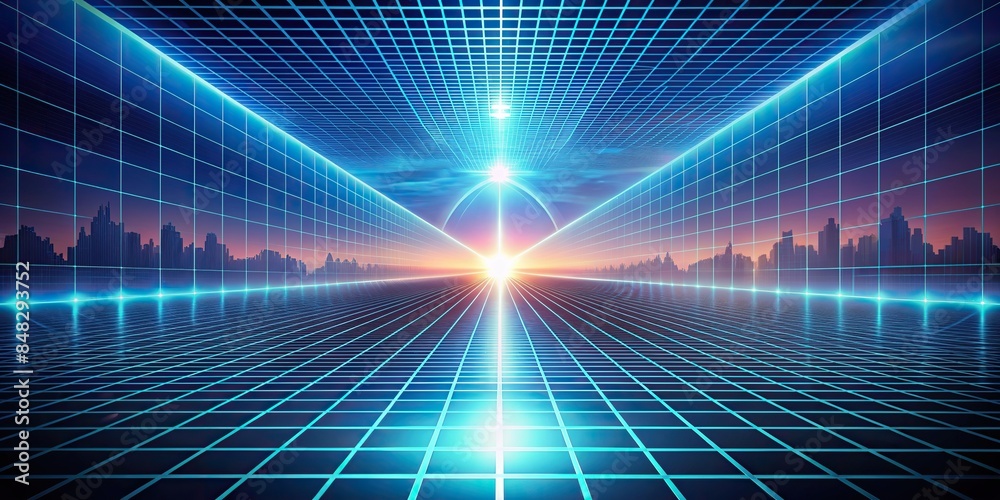 Digital landscape with a strong vanishing point perspective, digital ...