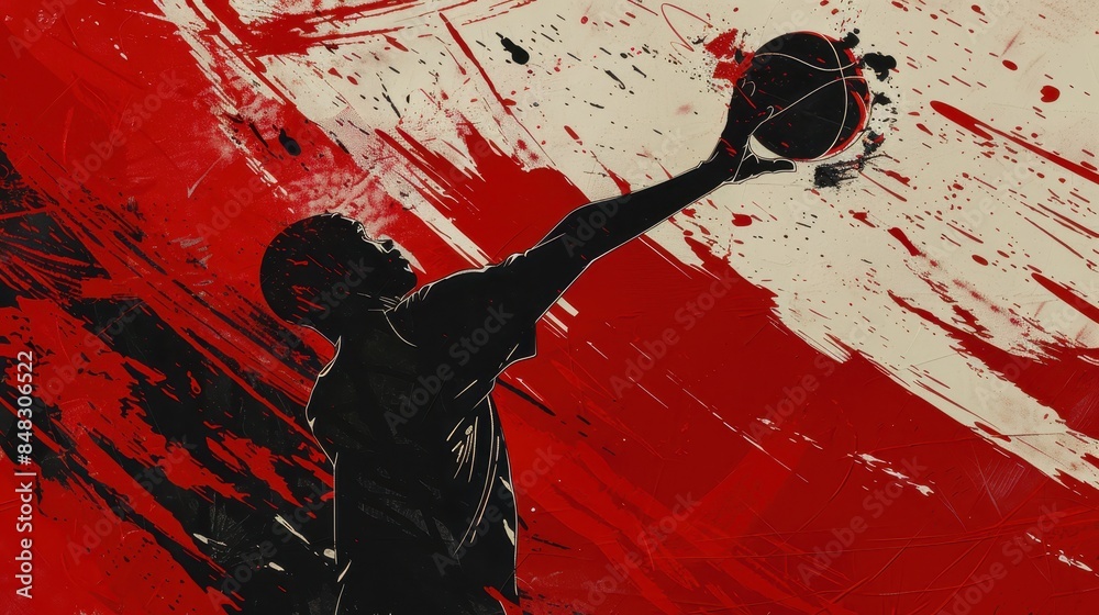 Stylized depiction of a basketball player in mid-action, with a dynamic ...