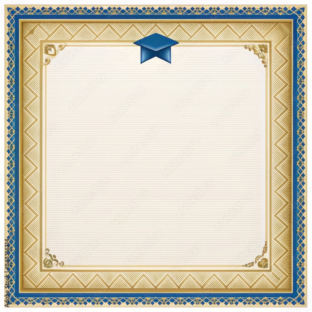 elegant blue background with golden ornamental frame, minimalist ...