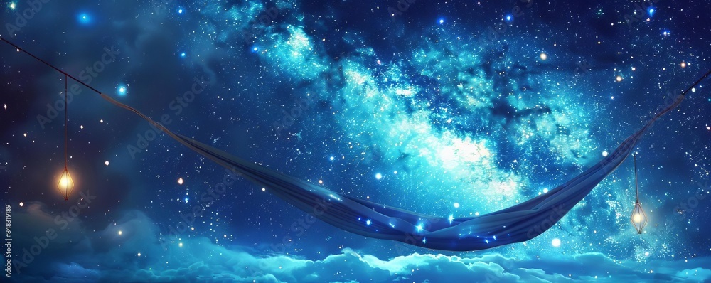 Relaxing in a futuristic hammock under a galaxy sky, Zen, Cool Tones ...