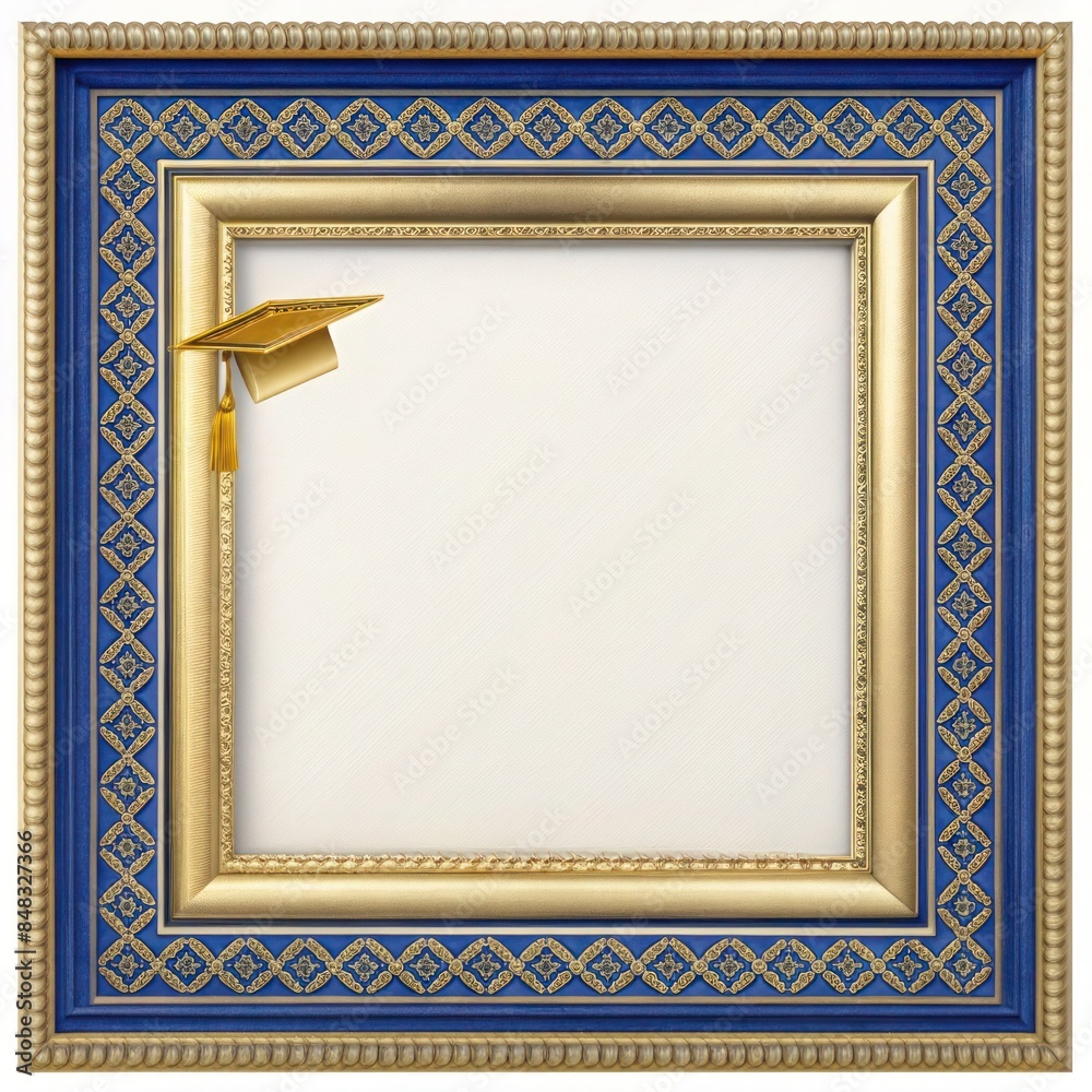 premium elegant blue and gold graduation certificate frame. Concept ...