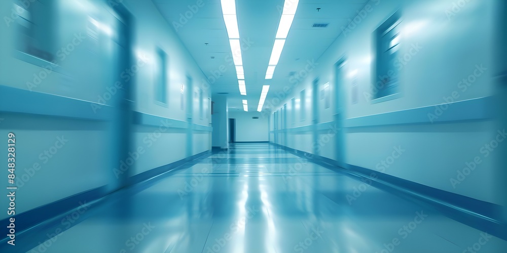 Blurry modern hospital corridor background with medical emergency room ...