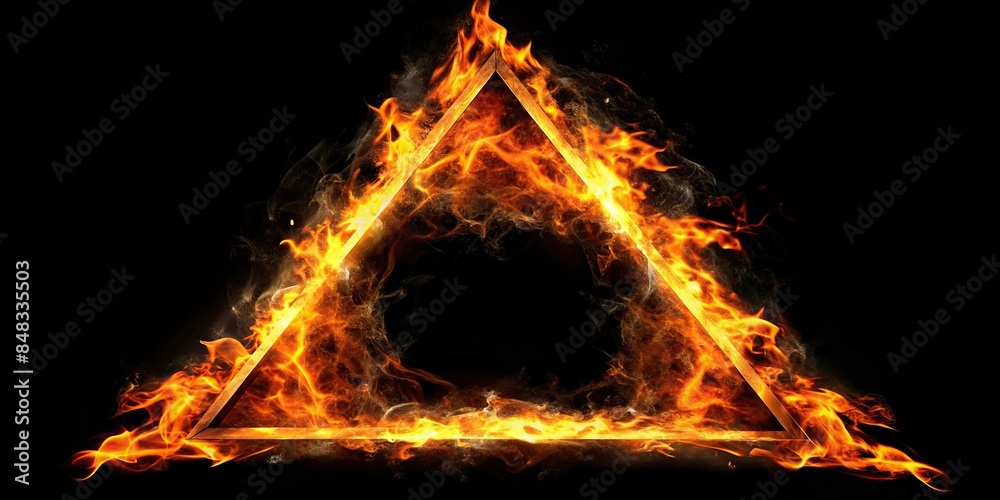 Fire triangle with magical spell effect against a black background ...