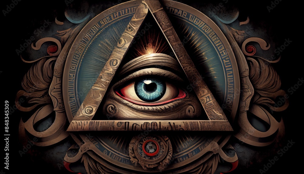 blue Eye of Providence, All-Seeing Eye of God in triangle, ancient ...
