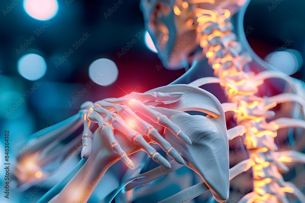 3D illustration of the human cervical spine anatomy of shoulder pain ...