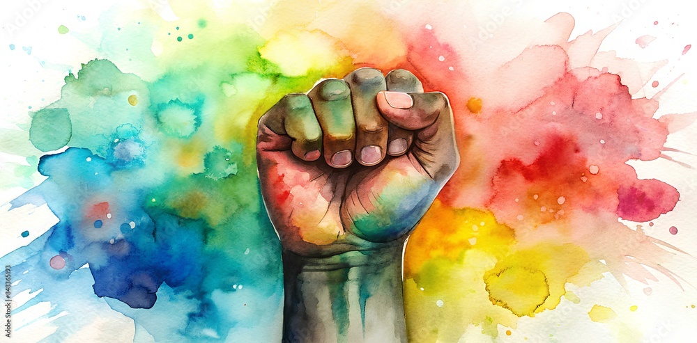 Celebrate Juneteenth: Iconic Fist Illustration with Colorful Watercolor ...