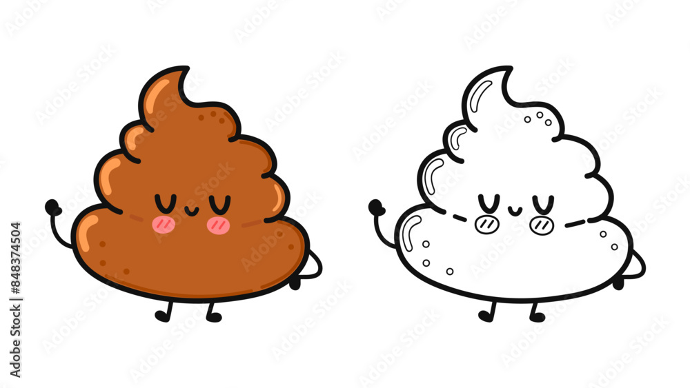 Funny cute happy Turd characters bundle set. Vector hand drawn cartoon ...