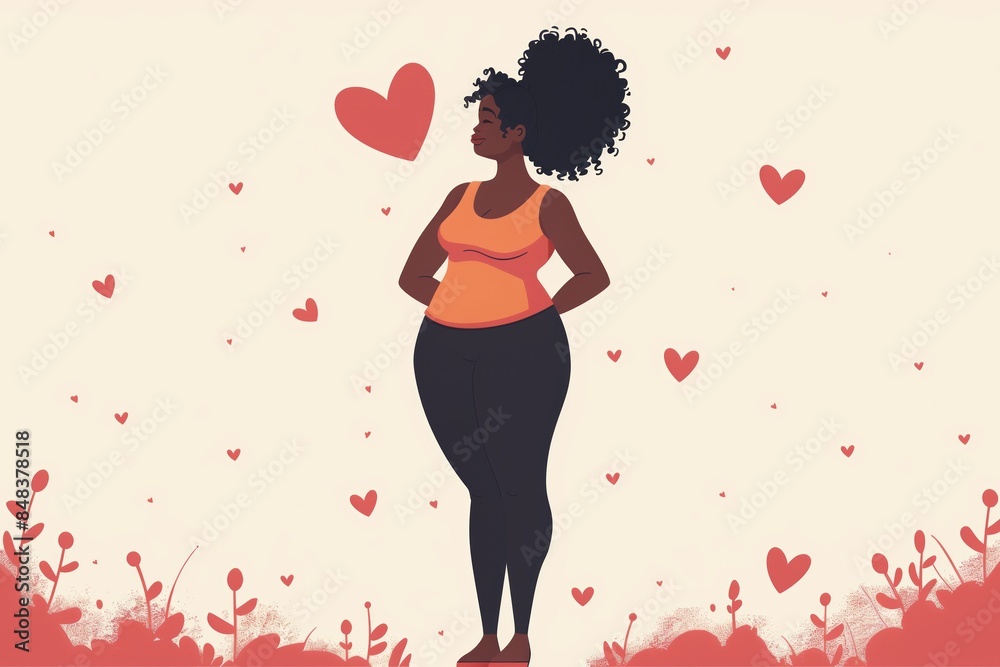 Confident black African American fat body positive plus size curly ...