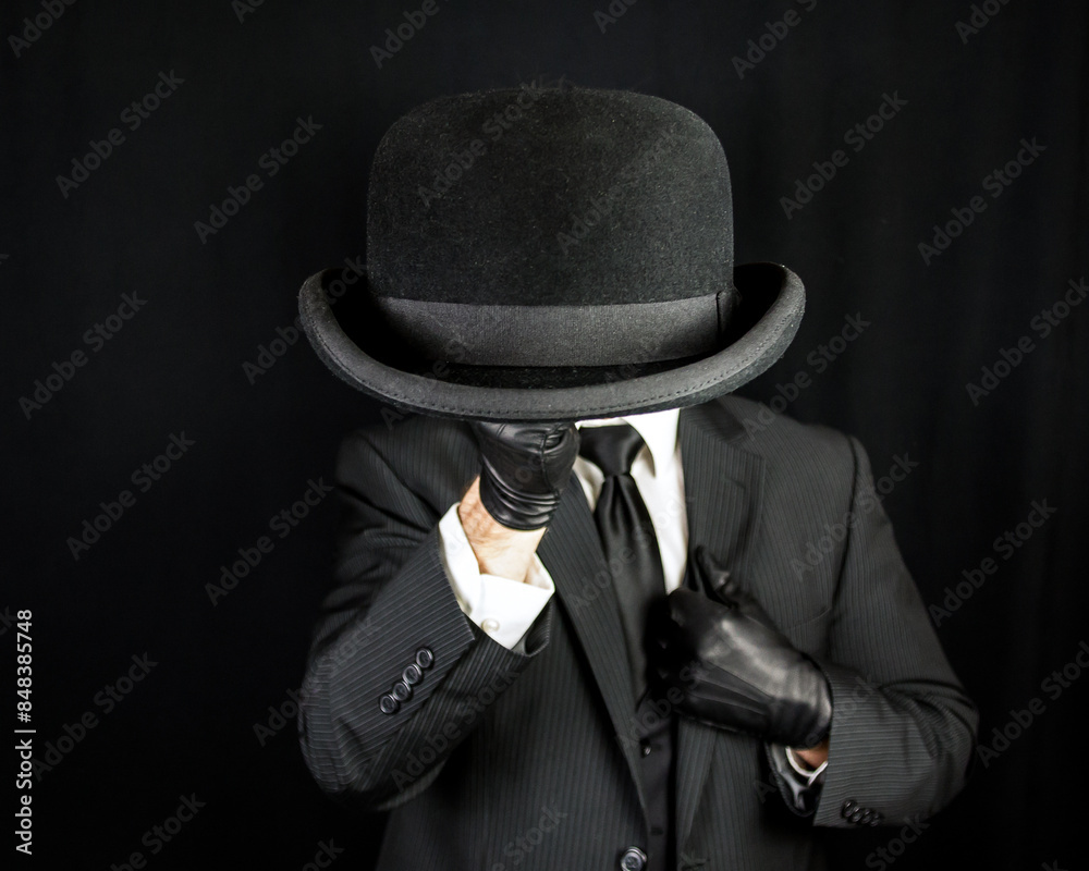 Portrait of British Gentleman in Dark Suit and Leather Gloves Holding ...